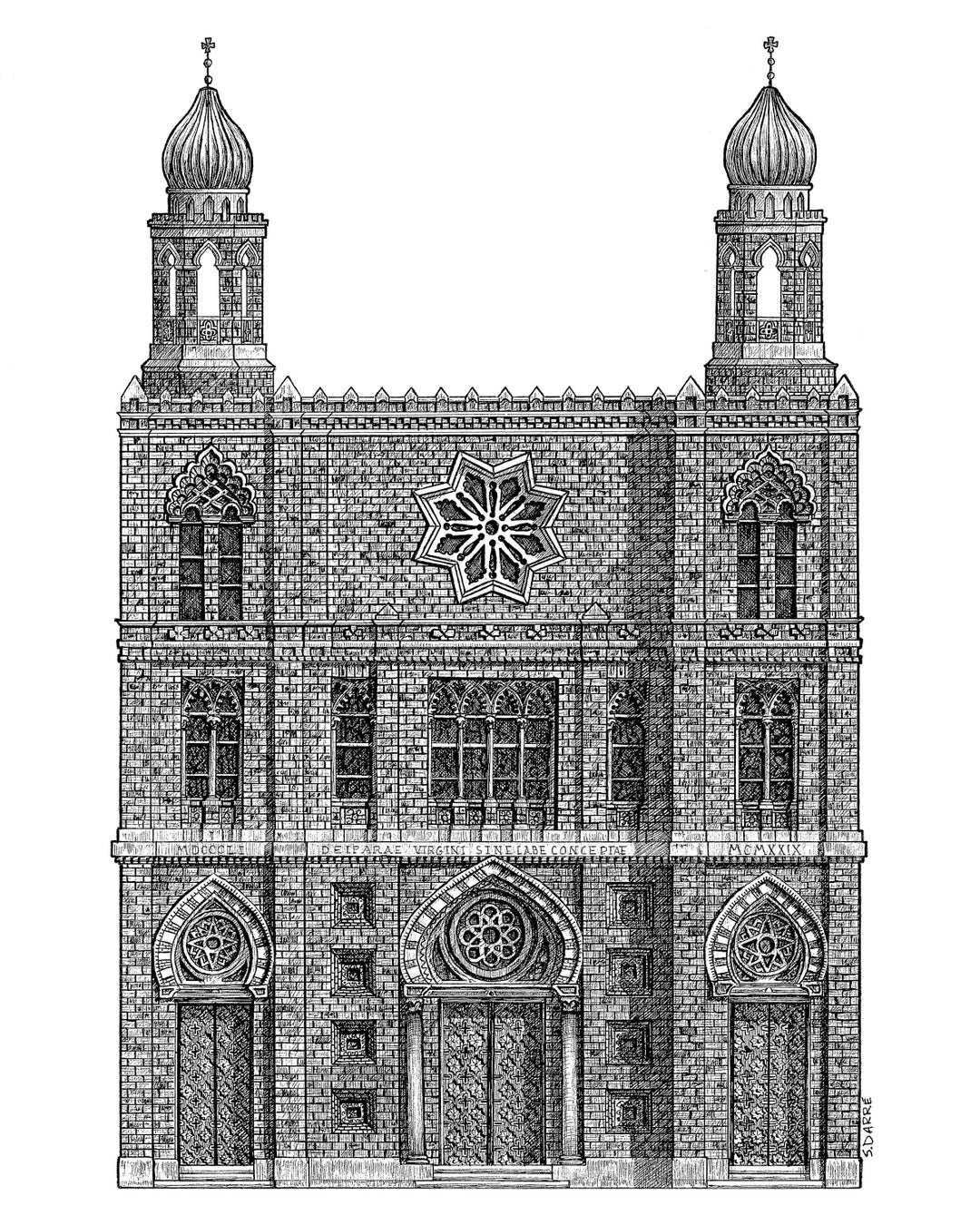 Immaculate Conception Church Art Print: New Orleans Pen and Ink Sketch ...