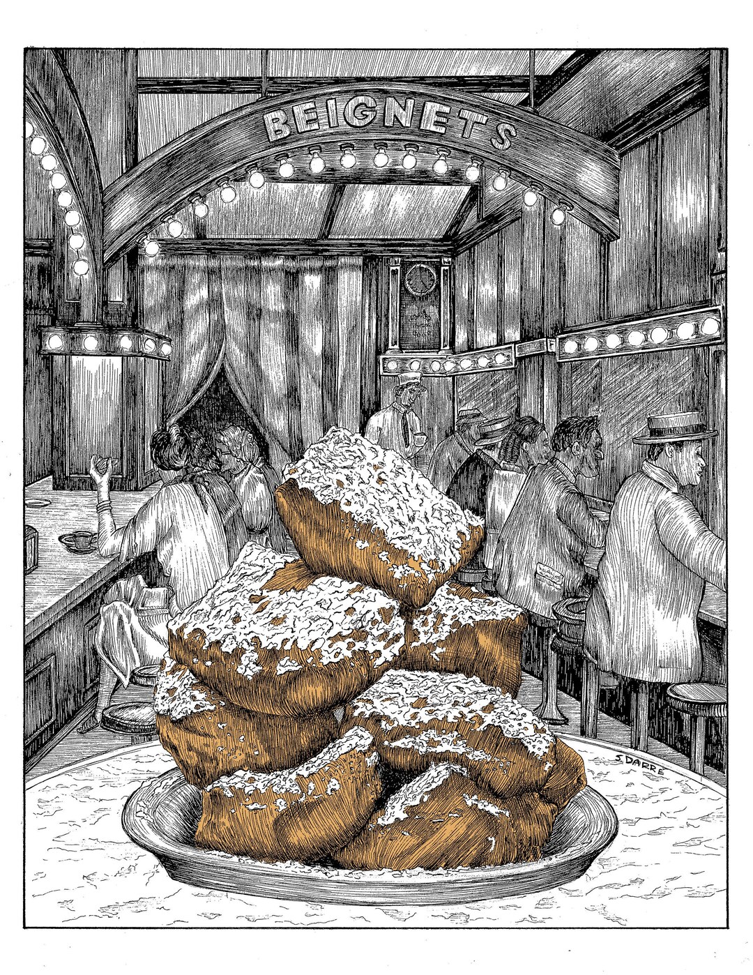 New Orleans Beignet Print: Color Pop Food Art, French Quarter Sketch - Etsy