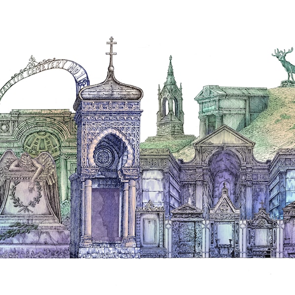 Graveyard Cemetery Ink Art - Etsy