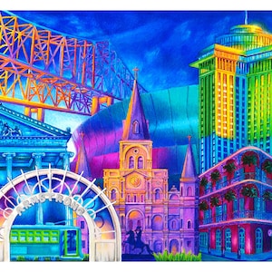 New Orleans French Quarter Art Print: Colorful City Skyline Collage - Etsy