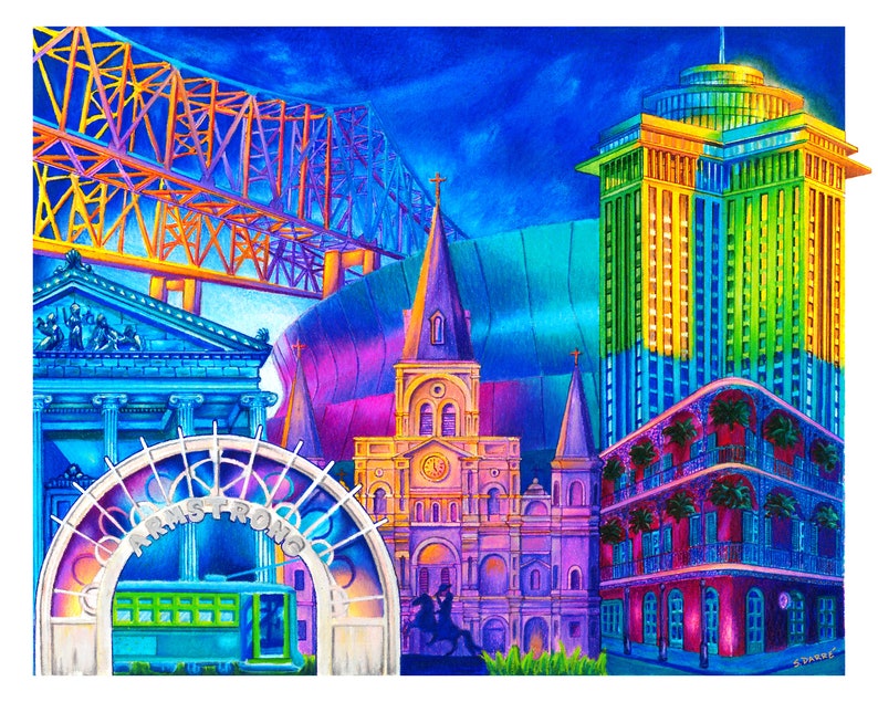 New Orleans French Quarter Art Print: Colorful City Skyline Collage - Etsy