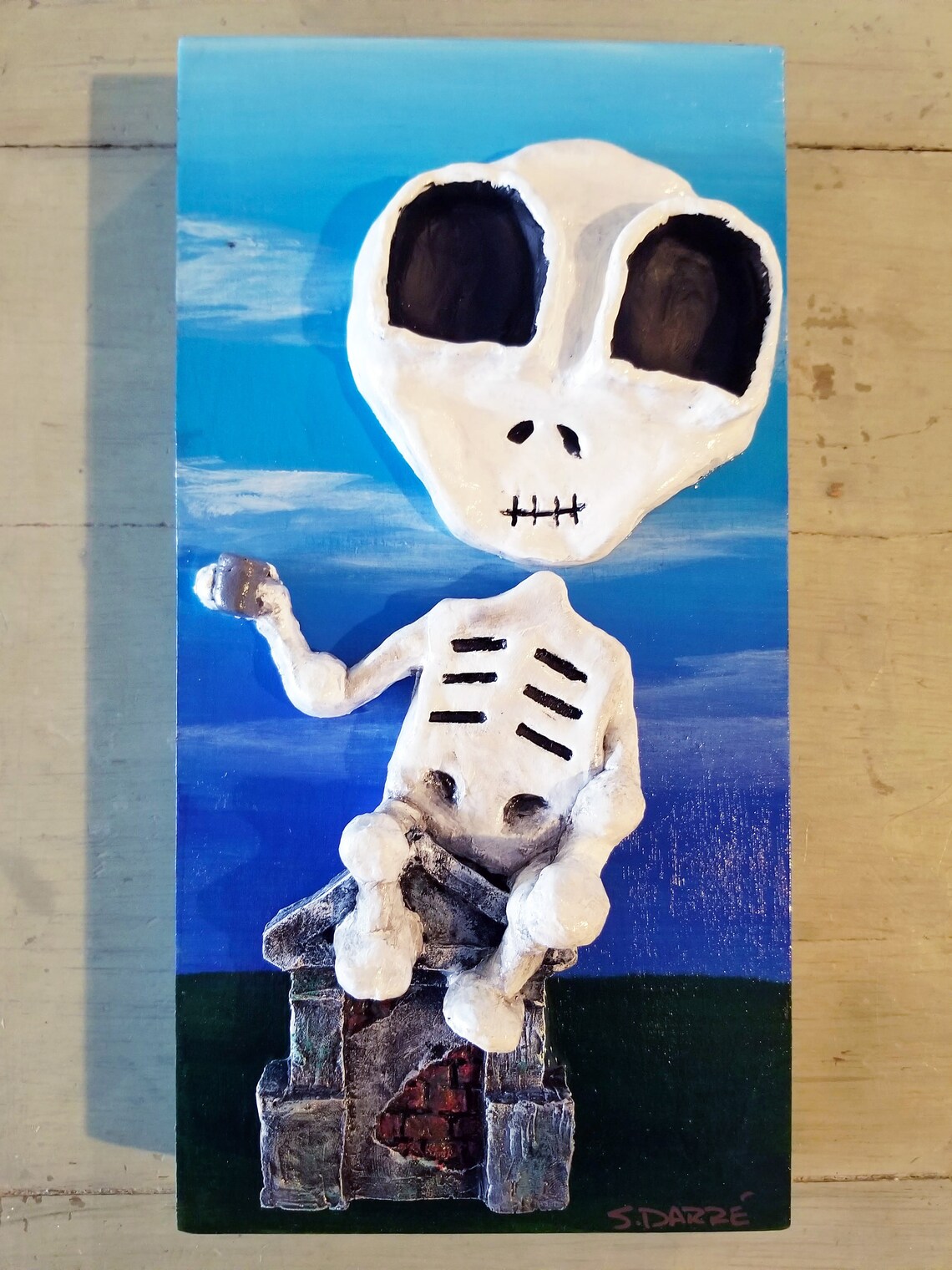 New Orleans Skeleton on Tombstone Sculpture Painted Clay and | Etsy