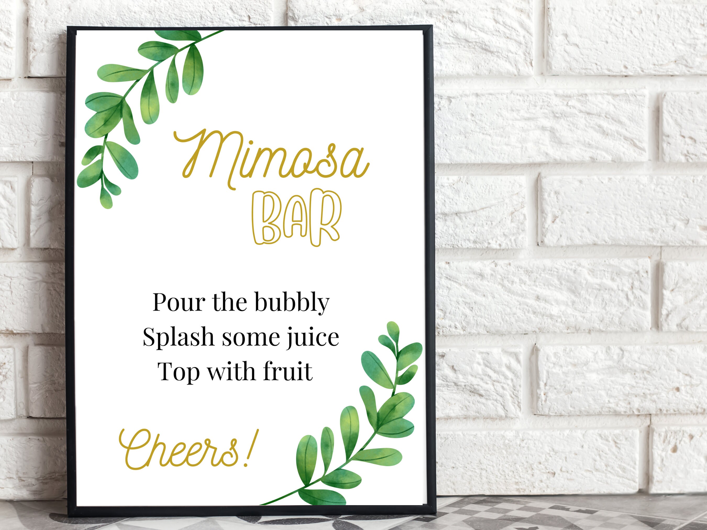 Mimosa Bar Printable Sign, Greenery & Gold, Instant Download 8X10 - Etsy