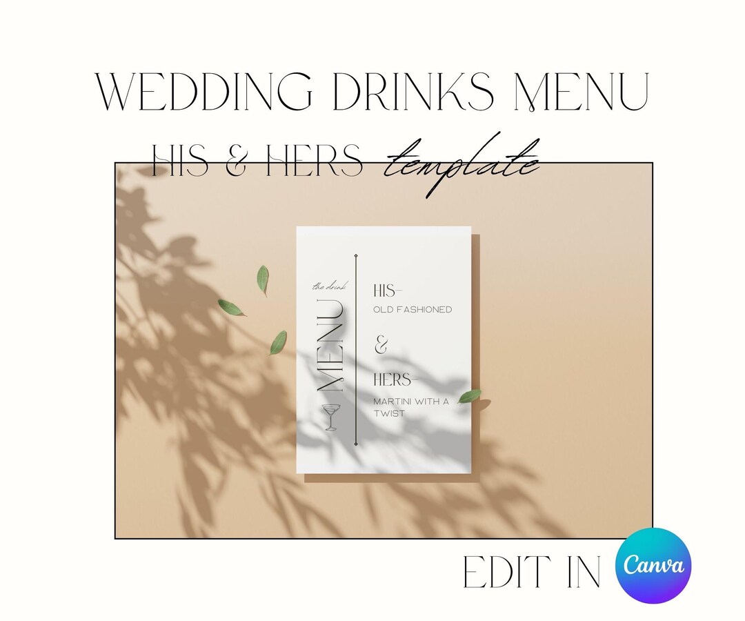 HIS & HERS– Wedding Drinks Menu Template - Etsy