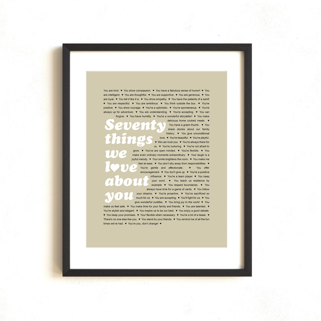 70 Things We Love About You Gift, 70th Birthday Idea for Sister ...