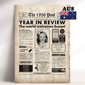AUSTRALIAN 1956 Year You Were Born, 70th Birthday Colour Newspaper Gift ...