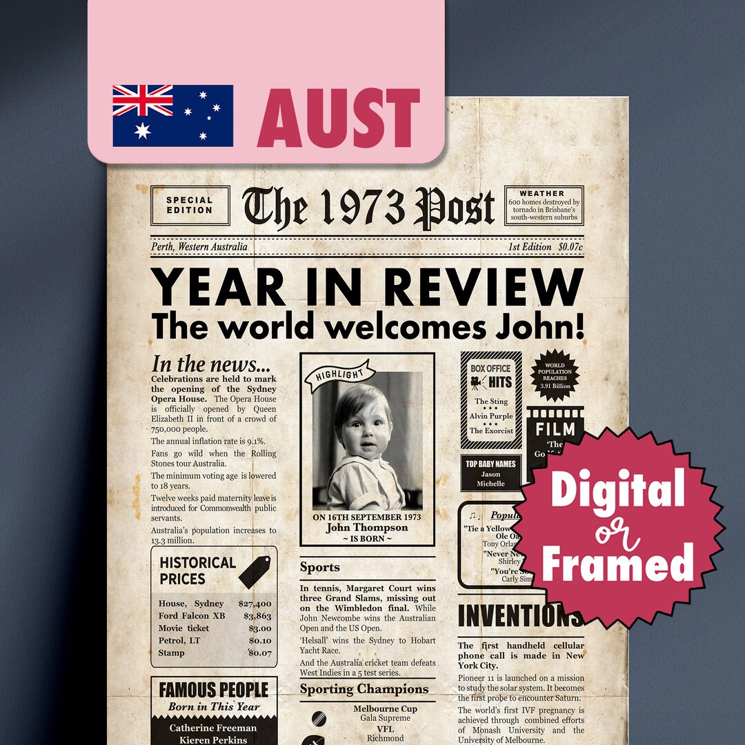 AUSTRALIAN 50th Birthday 1973 Year You Were Born Newspaper - Etsy
