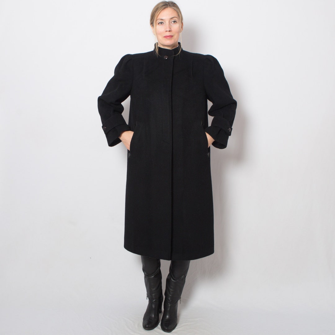 Vintage Trapeze Coat Black Wool Coat Single Breasted Overcoat Medium ...
