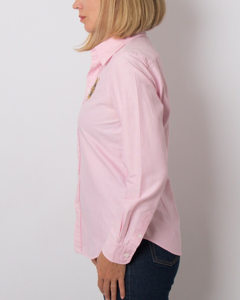 RALPH Lauren Pink Cotton Button Down Shirt With Bullion Patch Medium ...