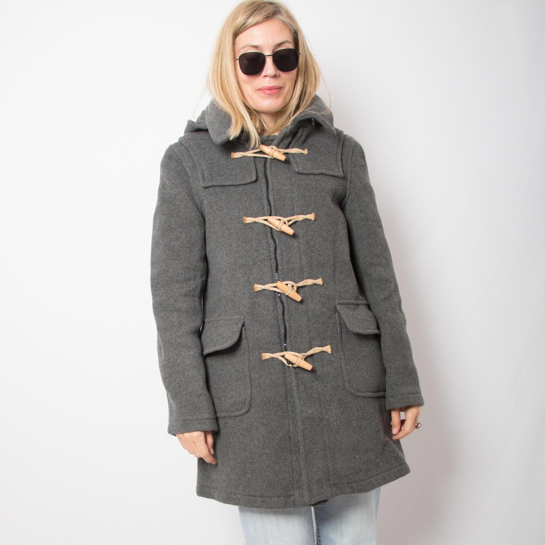 Vintage Hooded Duffle Coat With Toggle Buttons Women Medium Size Gift ...