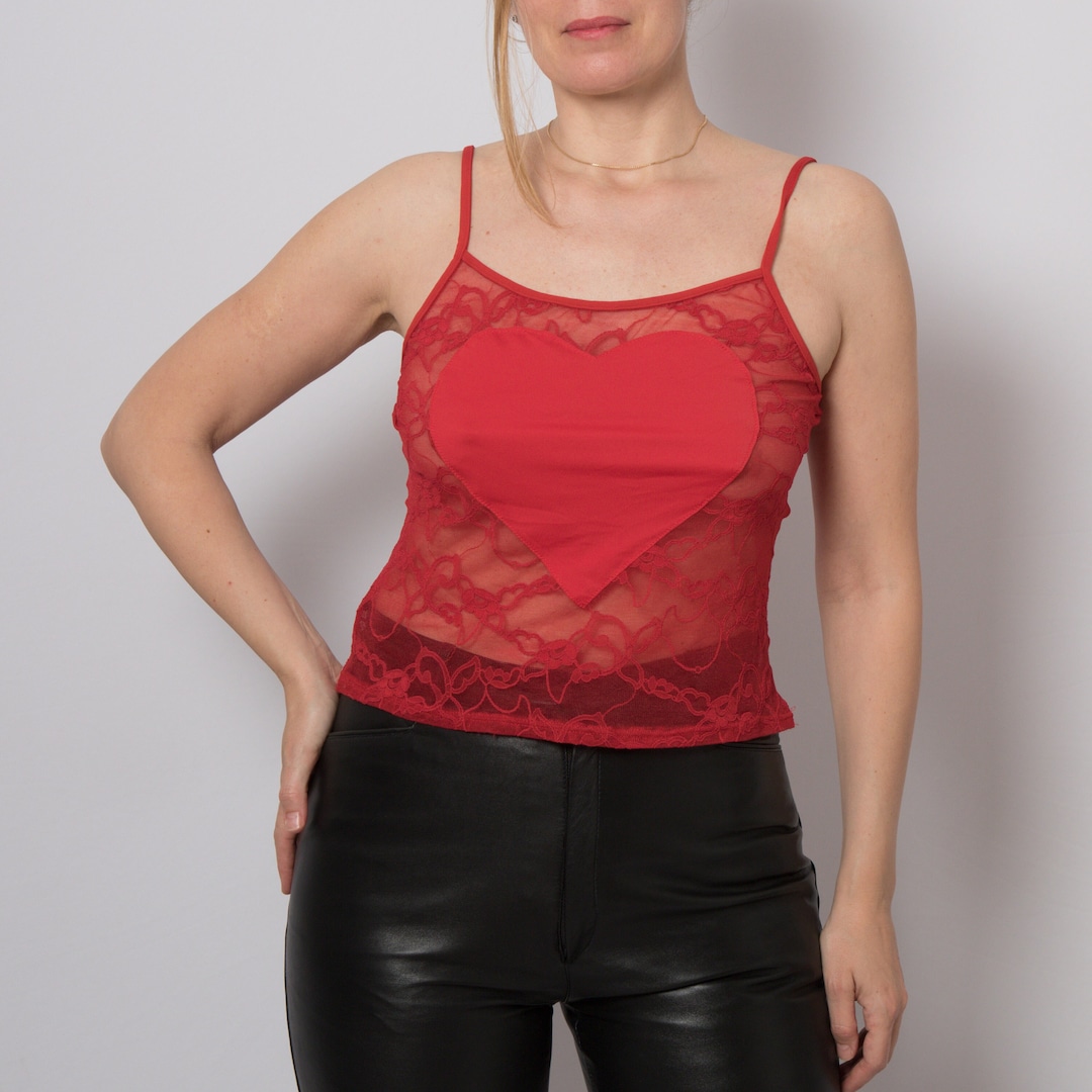 Y2K Spaghetti Strap Top Stretch Lace Top Camisole Cami Top See Through ...