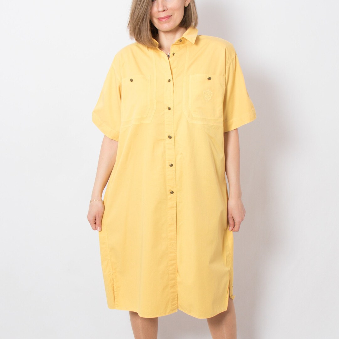 BOGNER Vintage DUSTER Dress 90s Button up Dress Yellow Cotton ...