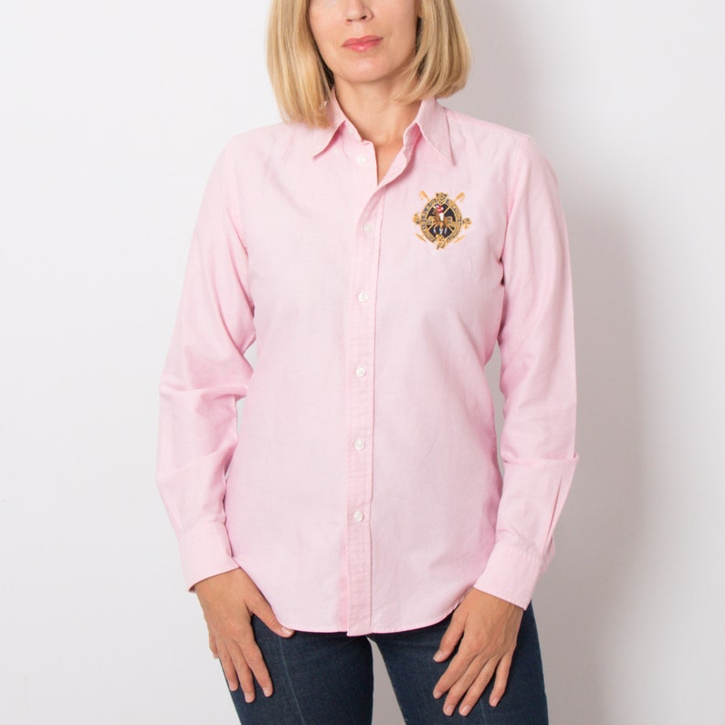 RALPH Lauren Pink Cotton Button Down Shirt With Bullion Patch Medium ...