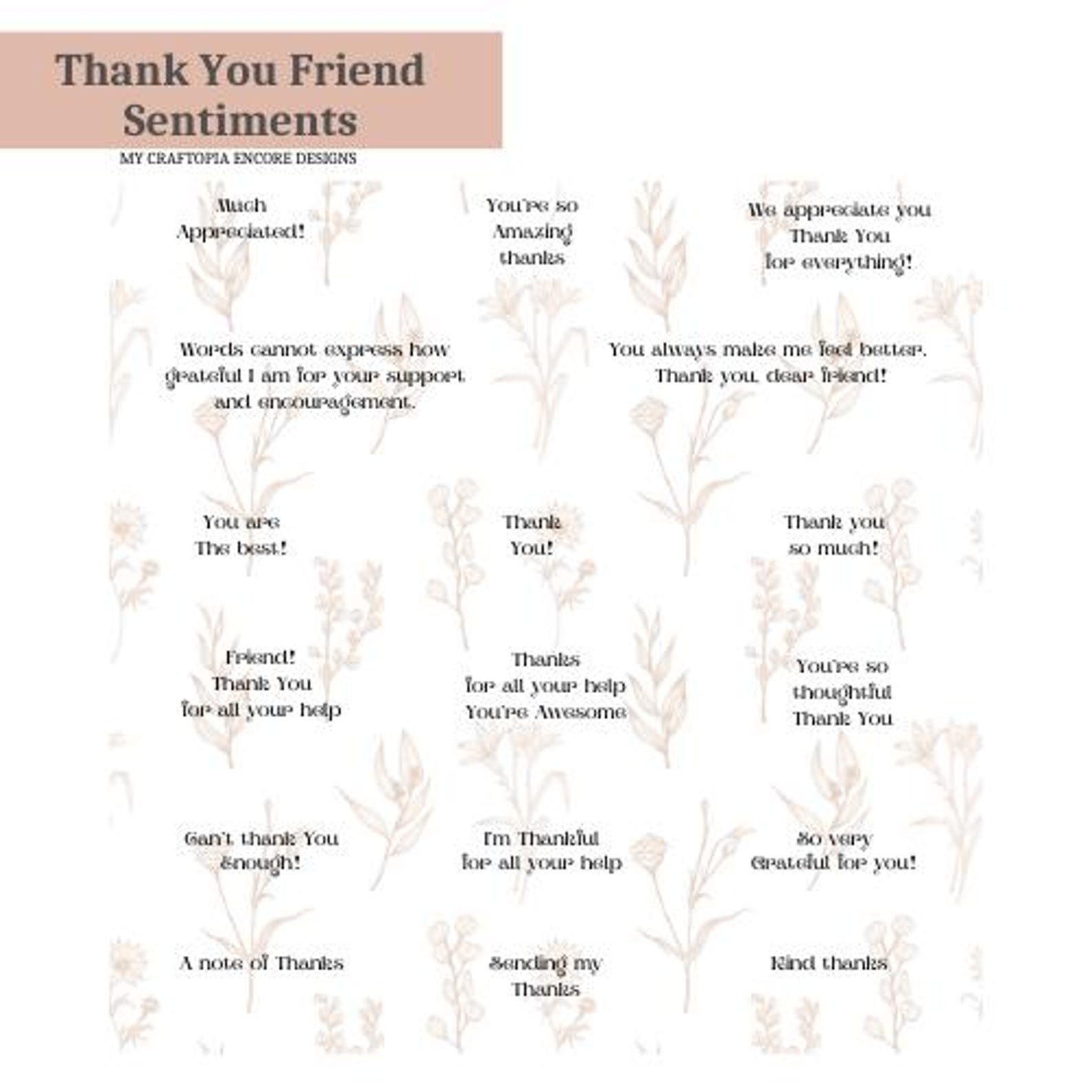 Printable Digital Thank You Friend Cardmaking Sentiments, Greeting ...