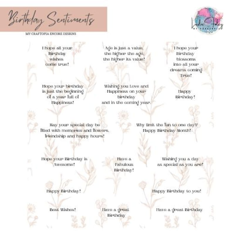 Printable Digital Birthday Cardmaking Sentiments, Greeting, Sayings ...