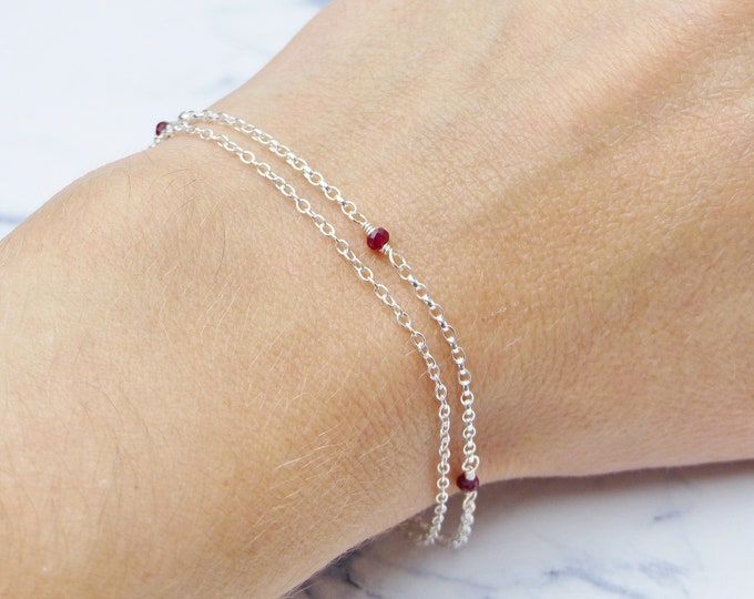 Dainty Genuine Ruby Double Layer Bracelet, Minimalist July Birthstone ...