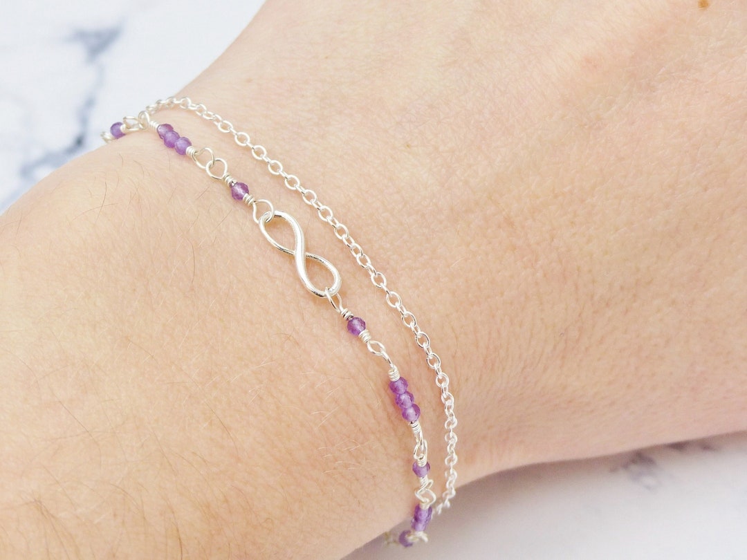 Delicate Amethyst Layered Infinity Bracelet, Minimalist February Birthstone Gift for Her ...