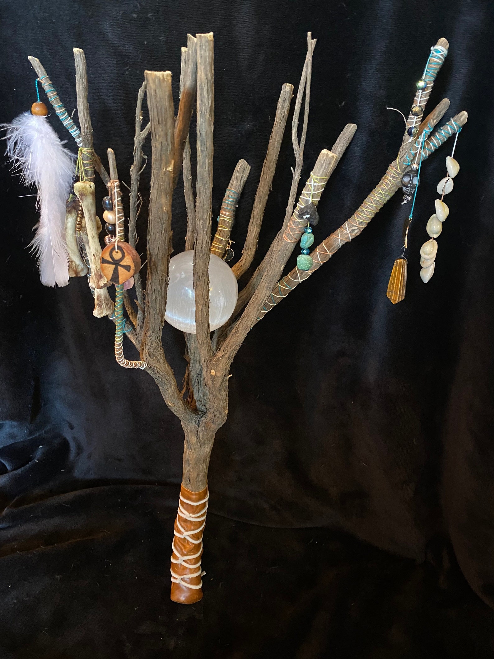 Rosemary Witches Staff With Selenite Crystal Ball Ankh | Etsy