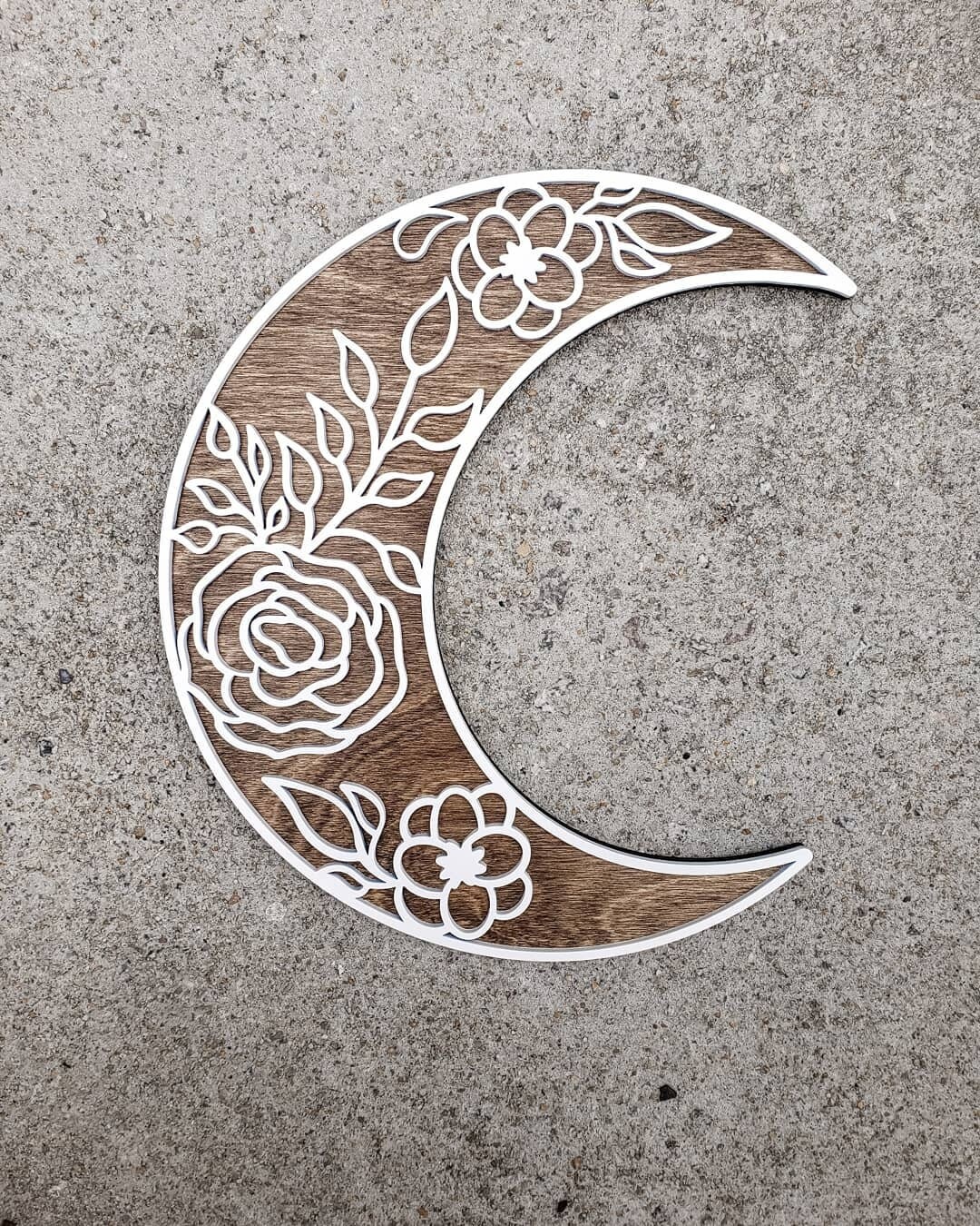 Floral Moon Moon Decor Crescent Moon Sign Floral Wood Moon - Etsy