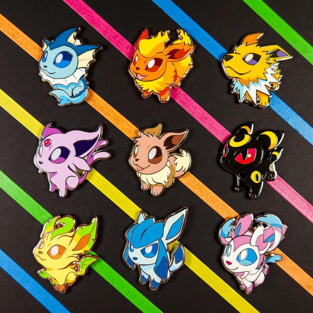 EEVEELUTIONS Enamel Pin // + Shiny Version! // Big Head Fisheye Lens Style // GOOD DOG! Series ...