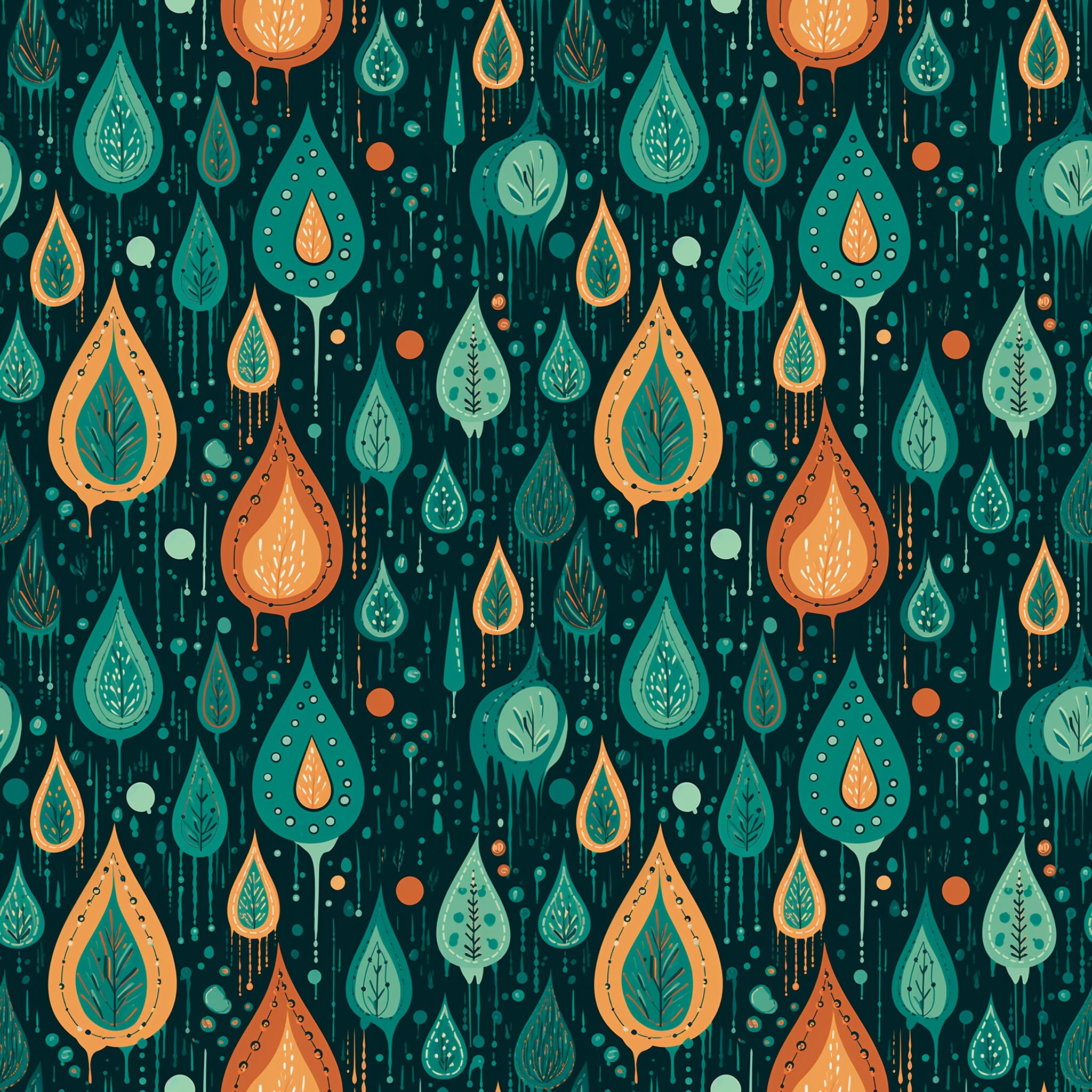 Drippy Raindrops With Botanical Shapes Seamless Pattern Download - Etsy
