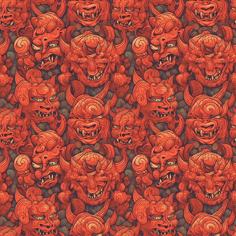 Warped Oni Mask Inspired Seamless Pattern - Etsy