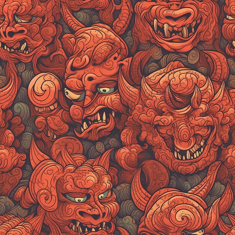 Warped Oni Mask Inspired Seamless Pattern - Etsy