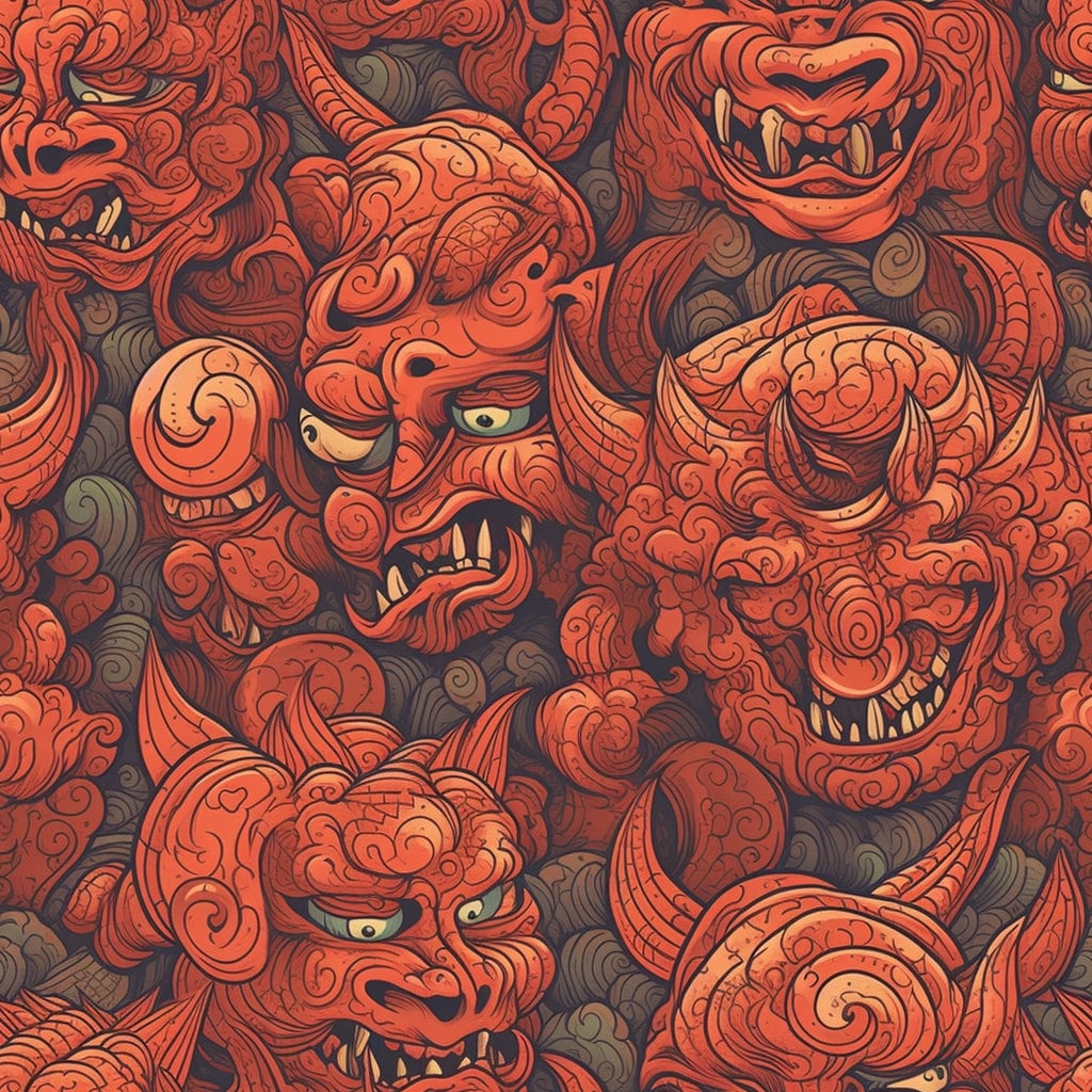 Warped Oni Mask Inspired Seamless Pattern - Etsy