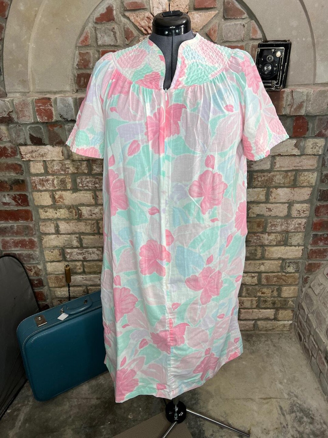 Floral House Dress Duster Quilted Collar Pink Green - Etsy