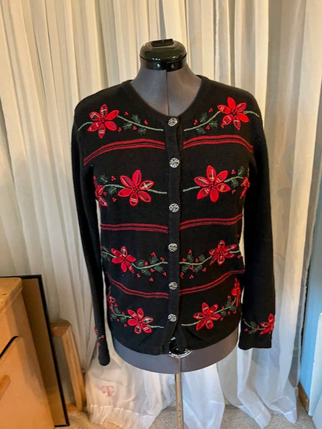 Christmas Cardigan Sweater Poinsettia - Etsy