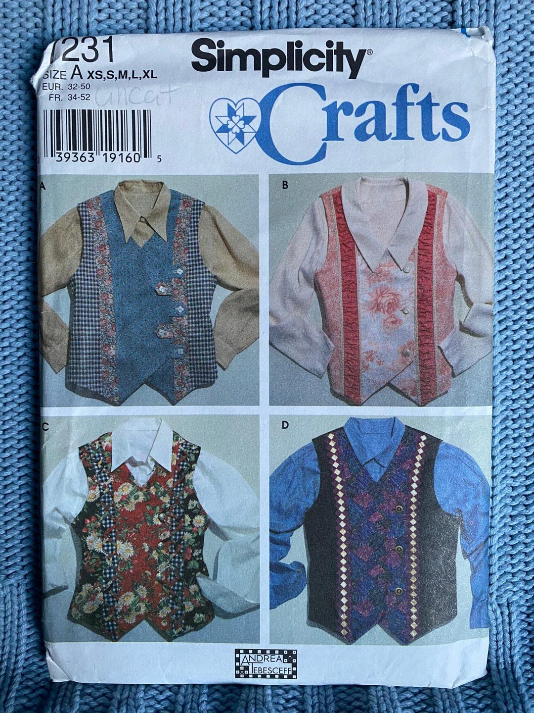 Simplicity 7231 Sewing Pattern Quilted Vest 1980s Size Xs S M L Xl - Etsy