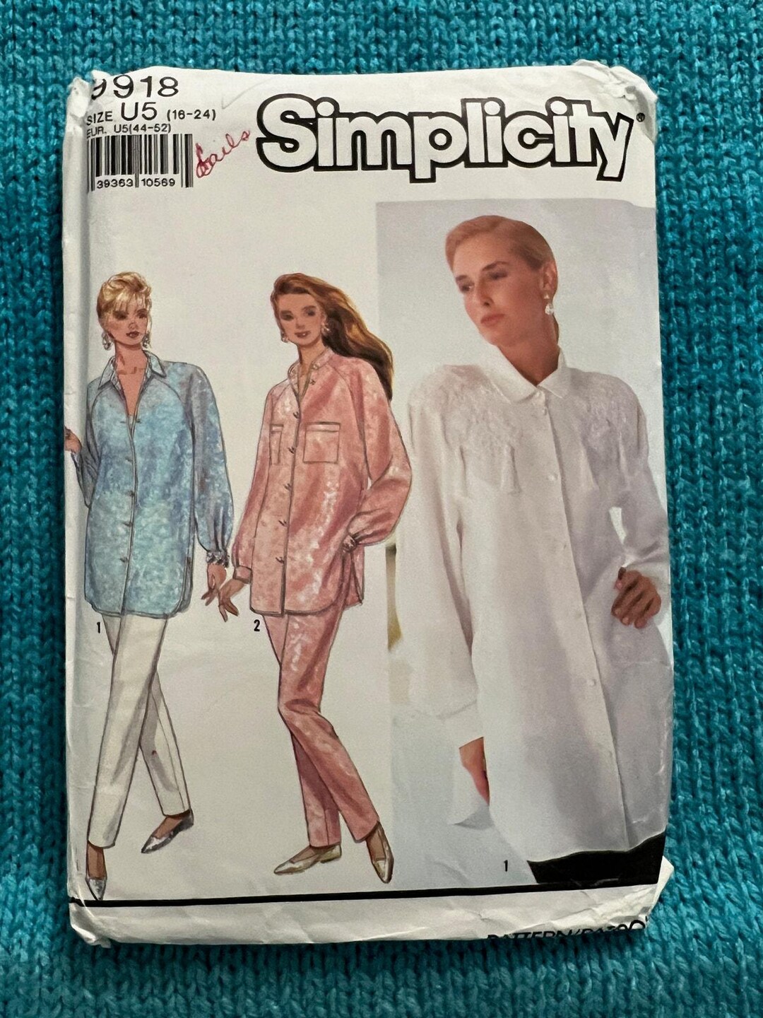 Simplicity 9918 Sewing Pattern Oversized Button Down Shirt Pants Size ...