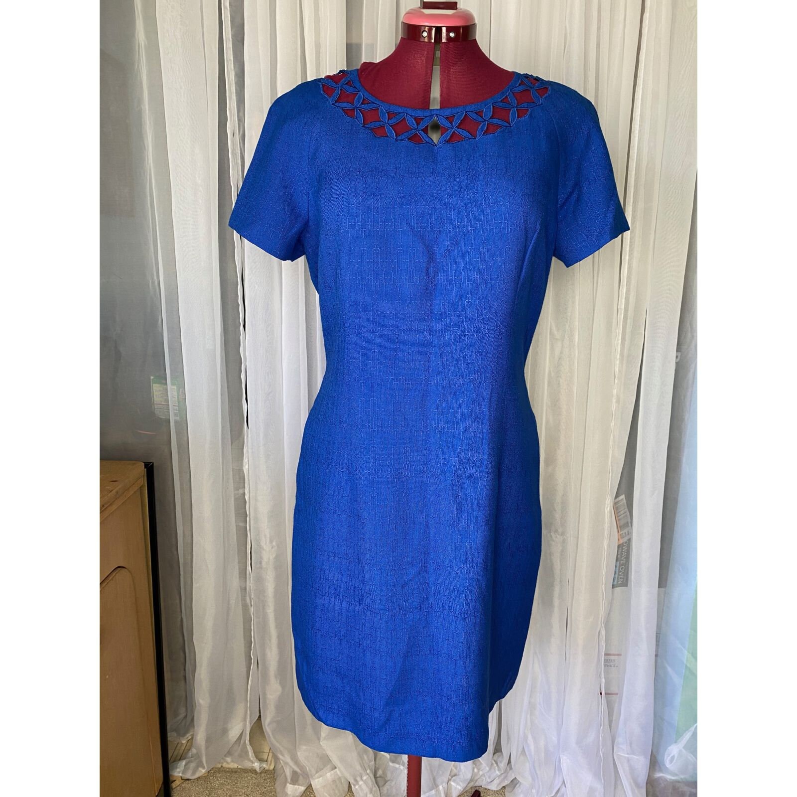 Dress 1980s Bodycon Royal Blue Openwork Collar Sz 12 - Etsy