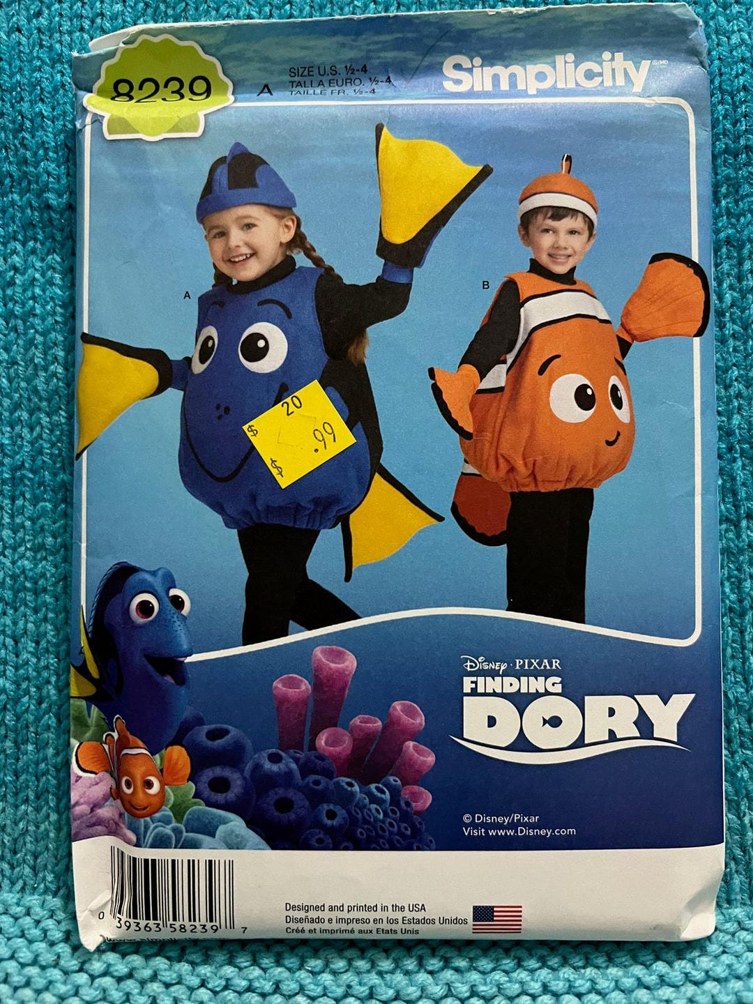 Simplicity 8239 Sewing Pattern Finding Dory Nemo Dory Kids Costume Size ...