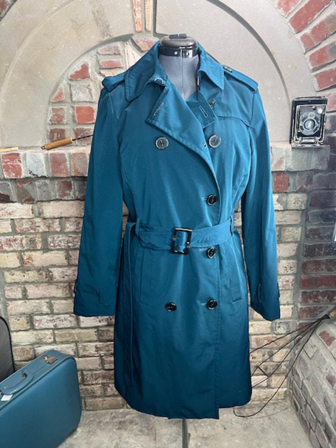 London Fog Trench Coat Double Breasted Teal Blue - Etsy