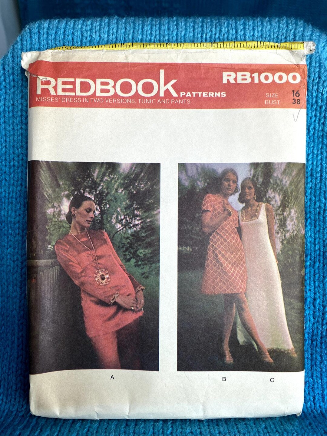 Redbook Sewing Pattern RB1000 Dress Square Neck Tunic Pants 1970s Size ...