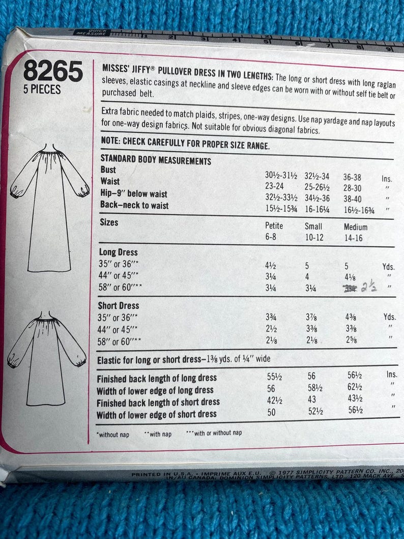Simplicity 8265 Sewing Pattern Knit Dress Scoop Neck 1970s Size 10 - Etsy