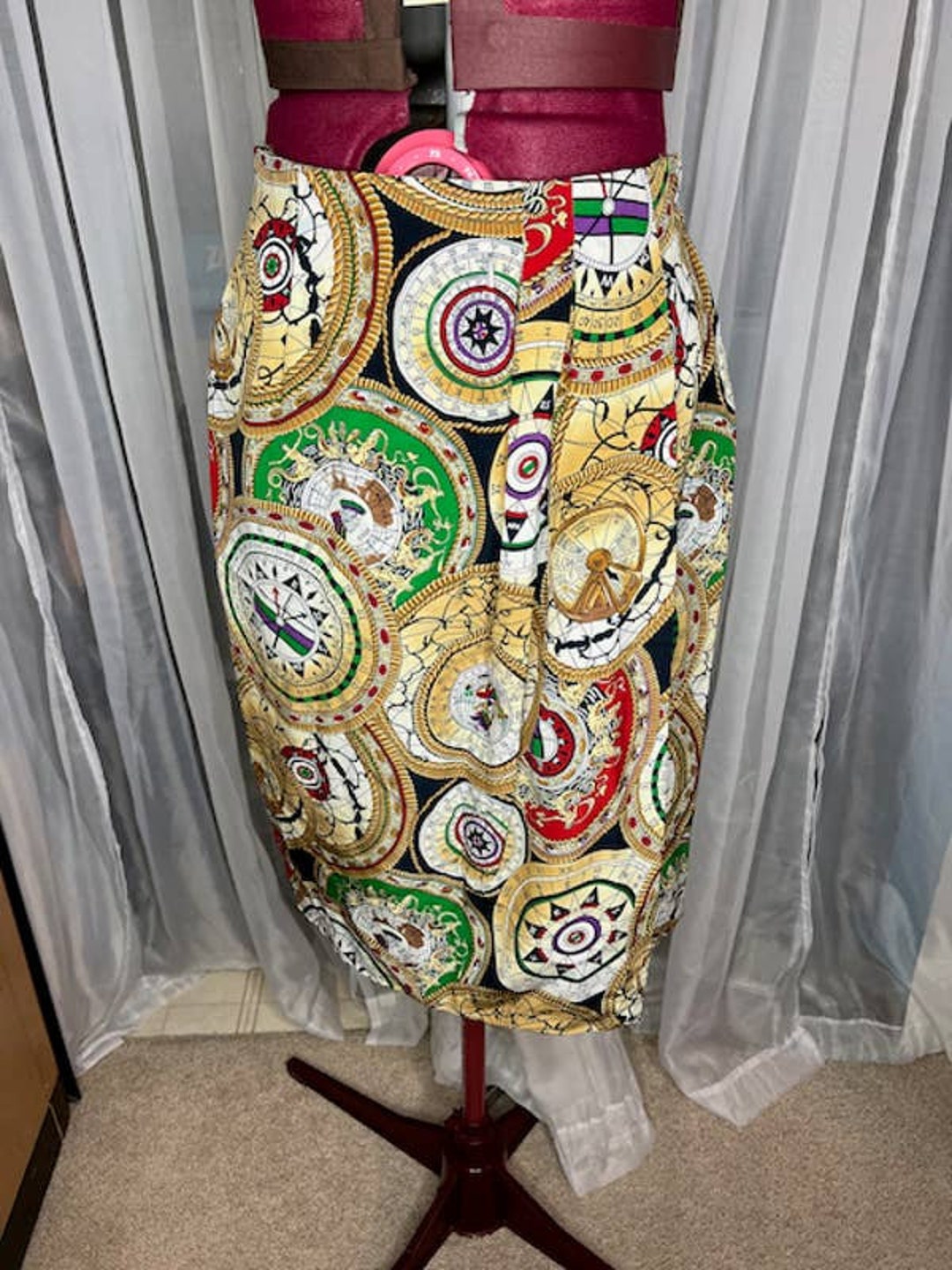 Skirt Midi Pencil Explorer Compass Print - Etsy