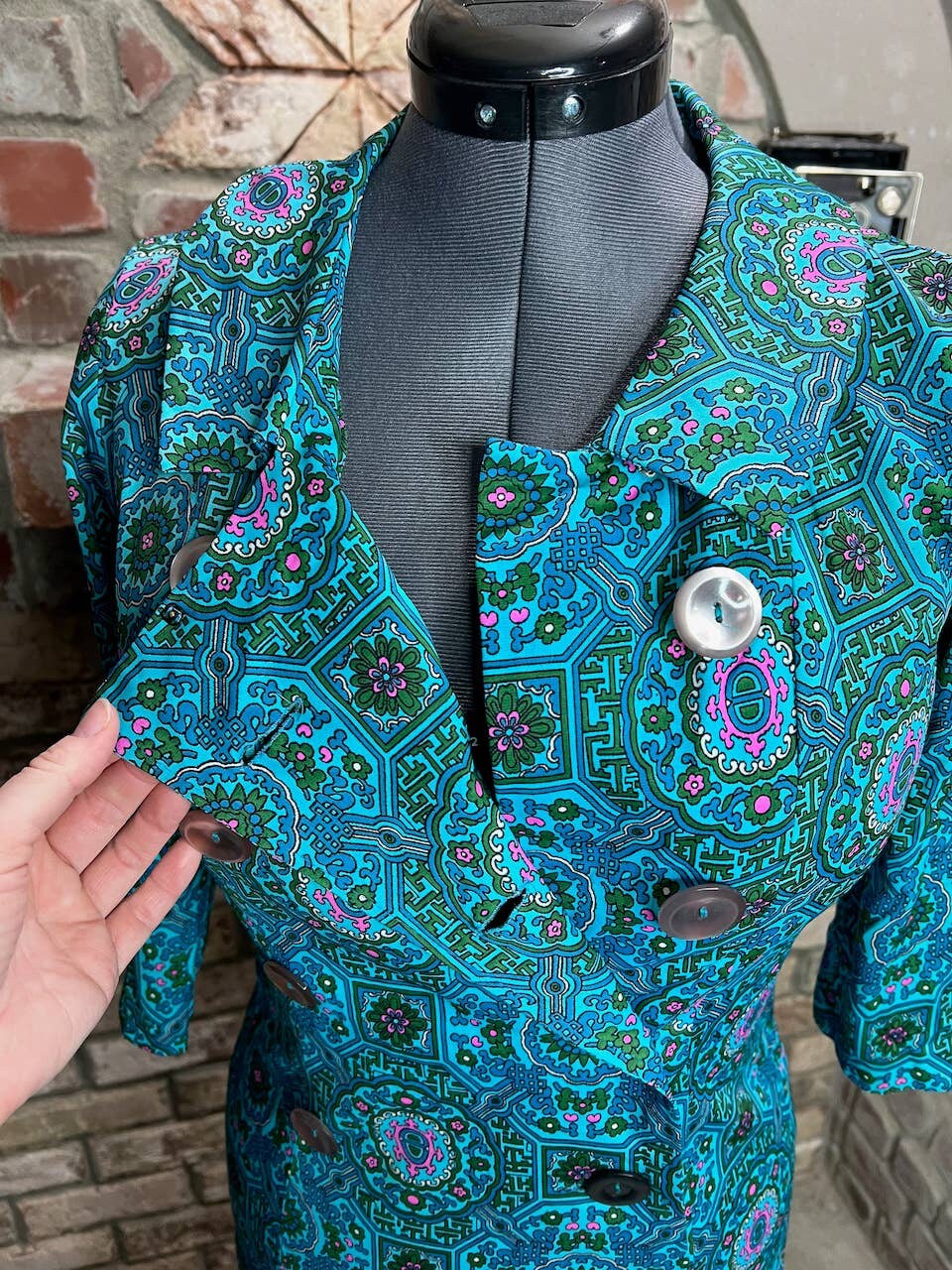 Shelton Stroller Dress Fit and Flare 1950s Geometric Aqua Green Double ...