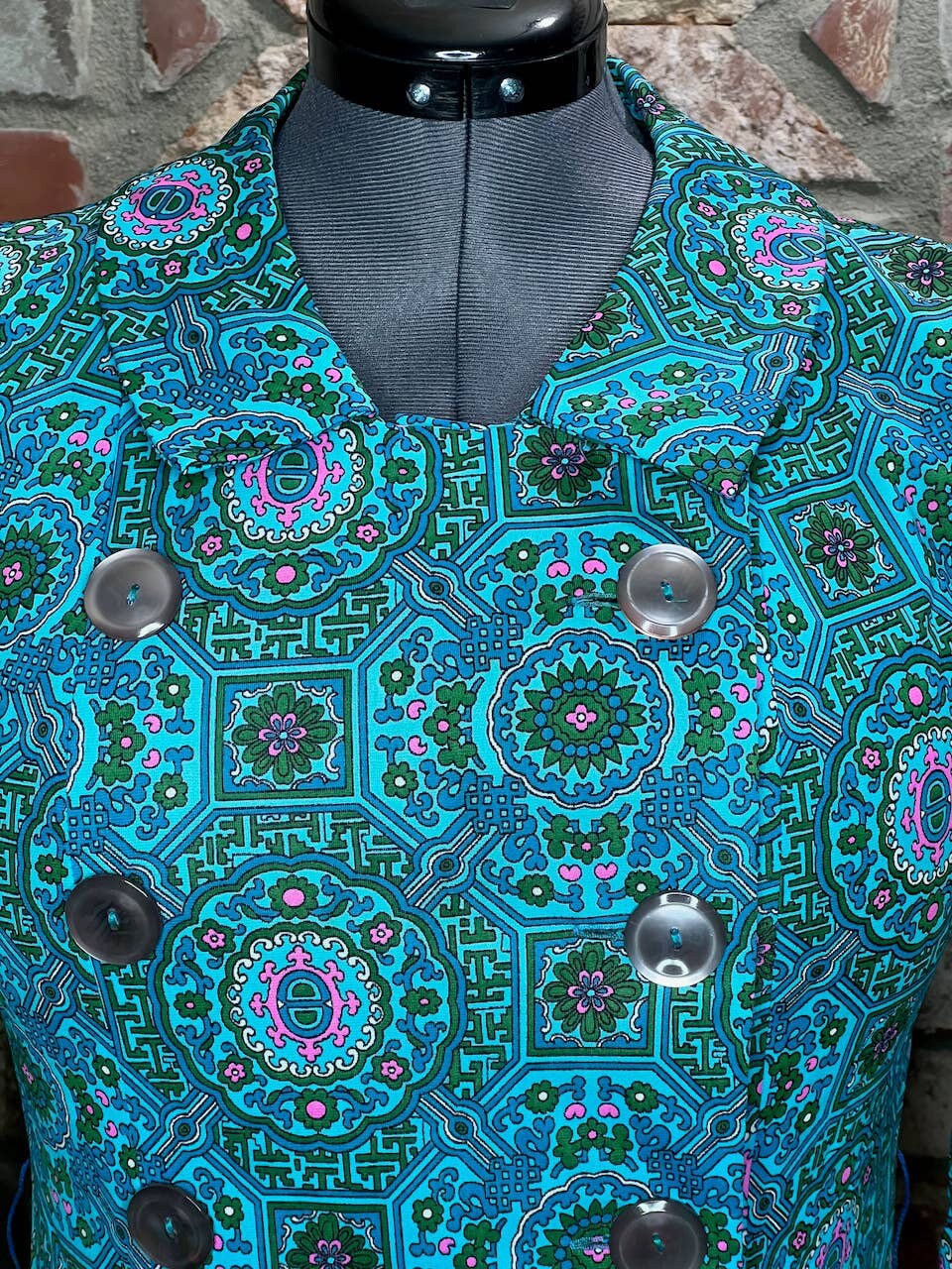 Shelton Stroller Dress Fit and Flare 1950s Geometric Aqua Green Double ...