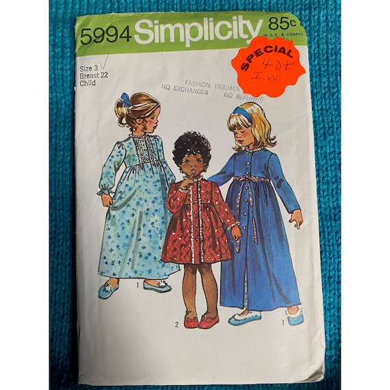 Simplicity 5995 kids nightgown and robe | Etsy