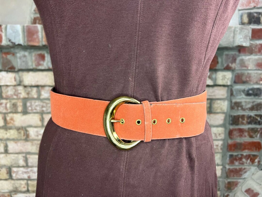 Belt Ultra Suede Wide Gold Tone Clasp Carmel Brown - Etsy