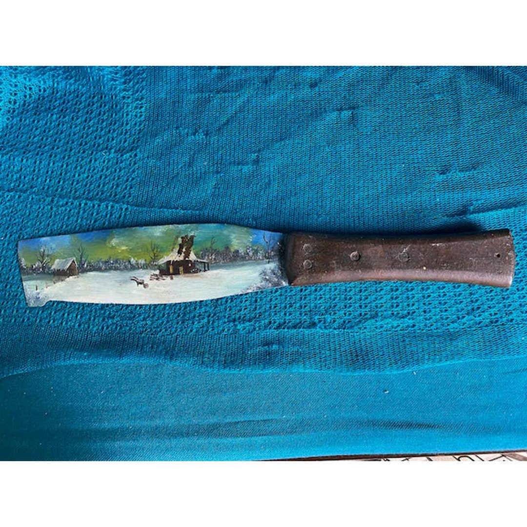 Folk Art Hand Painted Machete Rustic Farm House Winter Landscape - Etsy