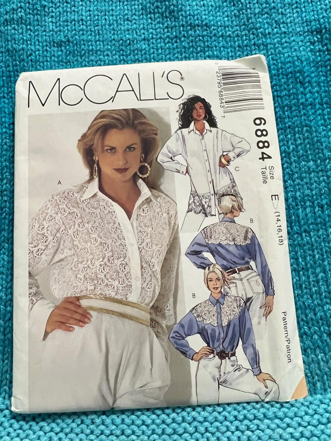 Mccalls 6884 Sewing Pattern Shirt Button Down Lace Yoke Hem Size 14 16 ...