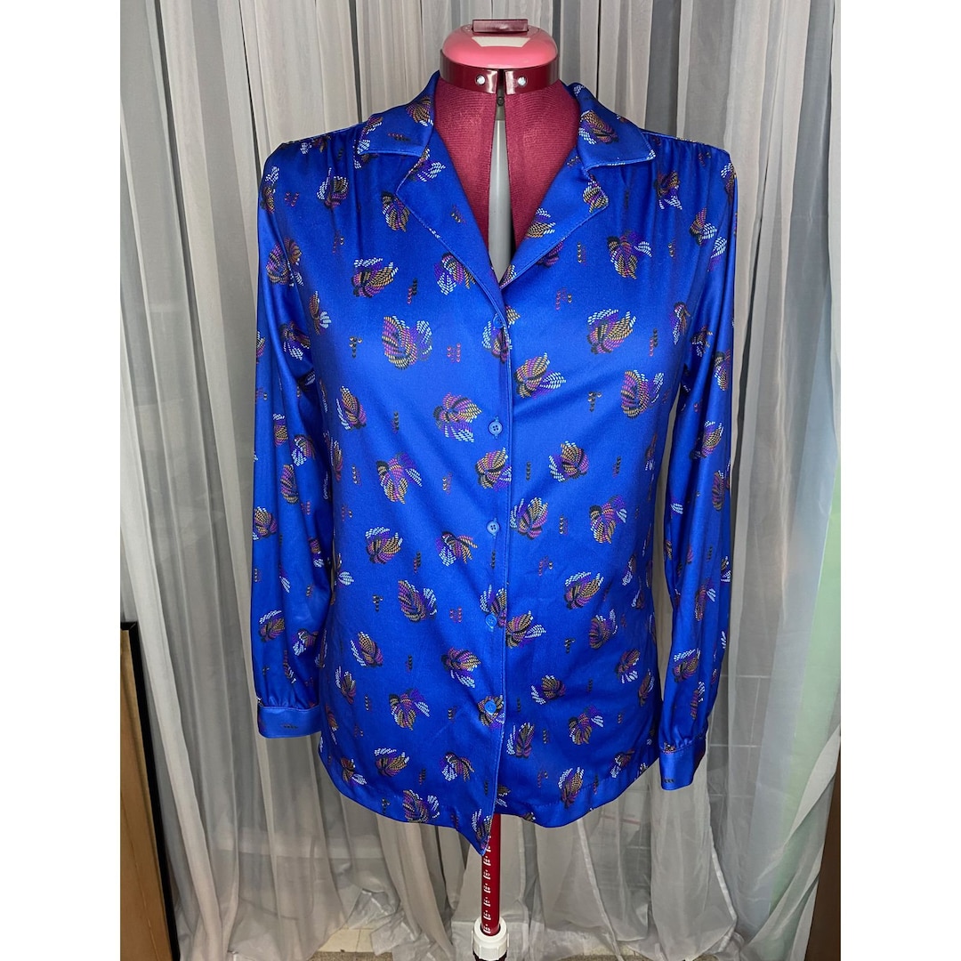 1980er Jahre Feder Print Button-Down Bluse Gr. 16 - Etsy.de