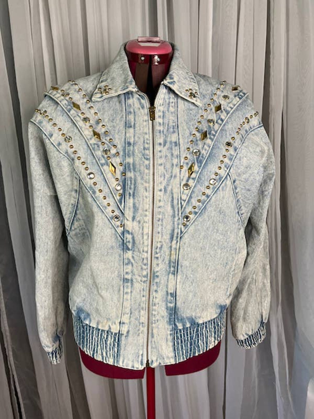 Jean Jacket Vintage Acid Wash Studded Bedazzled 1980s Dolman Sleeve ...
