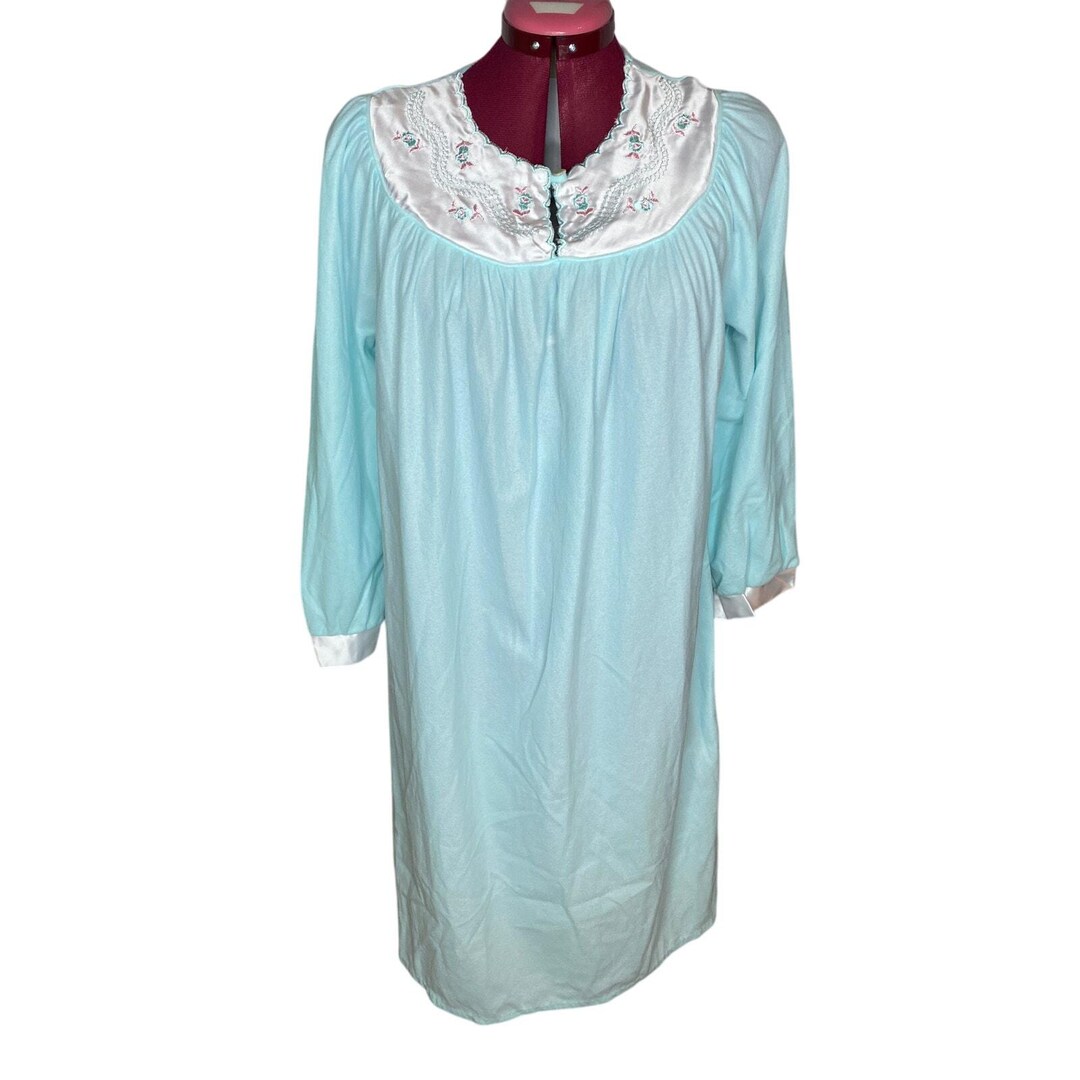 Flannel Nightgown Embroidered Satin Collar - Etsy