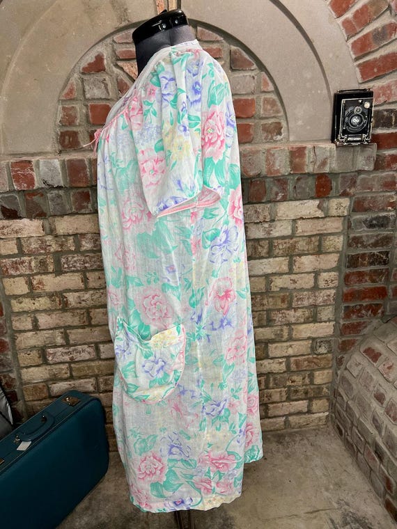 floral house dress duster embroidered collar pink gre… - Gem
