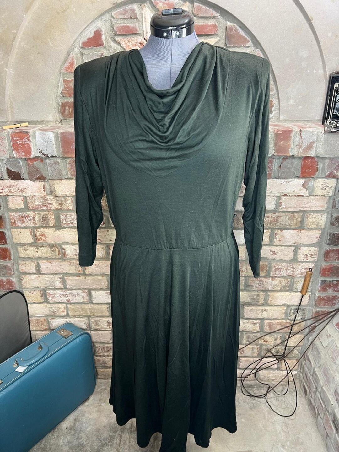 Dress Knit Draped Neck Black Shoulder Pads - Etsy