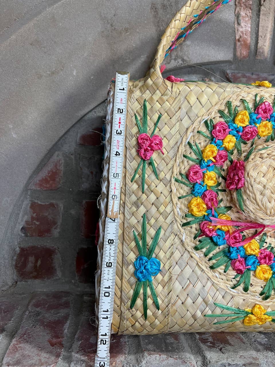 Raffia Straw Suitcase Shoulder Bag Floral Blue Pink Yellow - Etsy